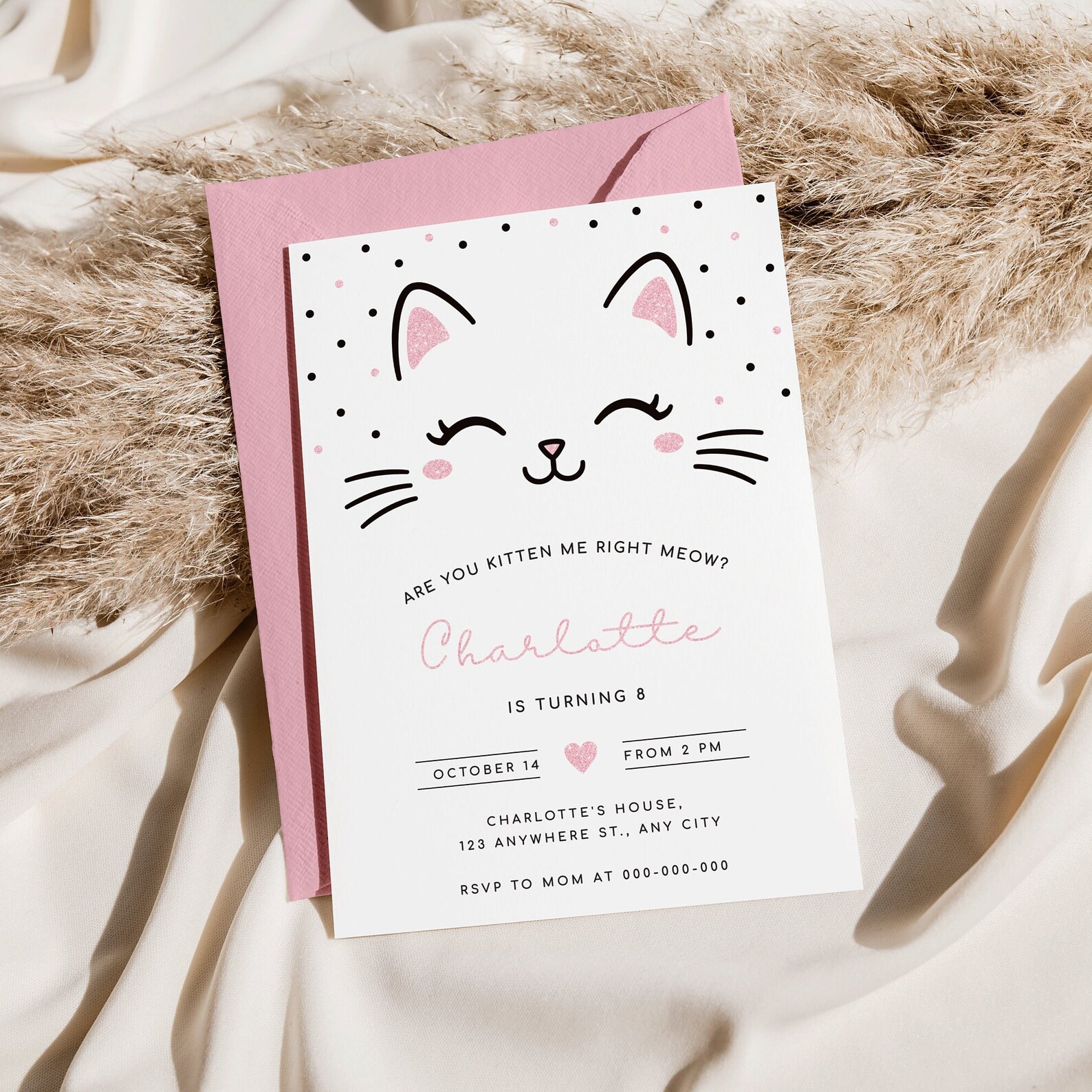 Are You Kitten Me Birthday Invitation, Editable Kitty Cat Invitation ...