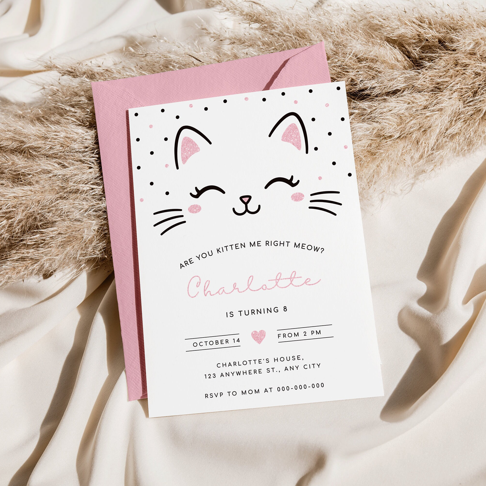 Are You Kitten Me Birthday Invitation, Editable Kitty Cat Invitation ...