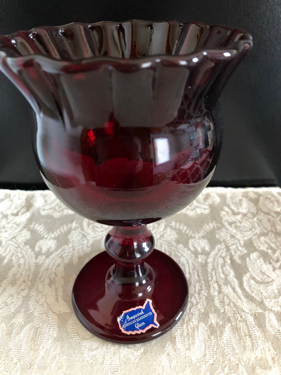 Imperial Glass Ohio Hoffman House Ruby Footed Crimped Vase Mfg 1966 ...