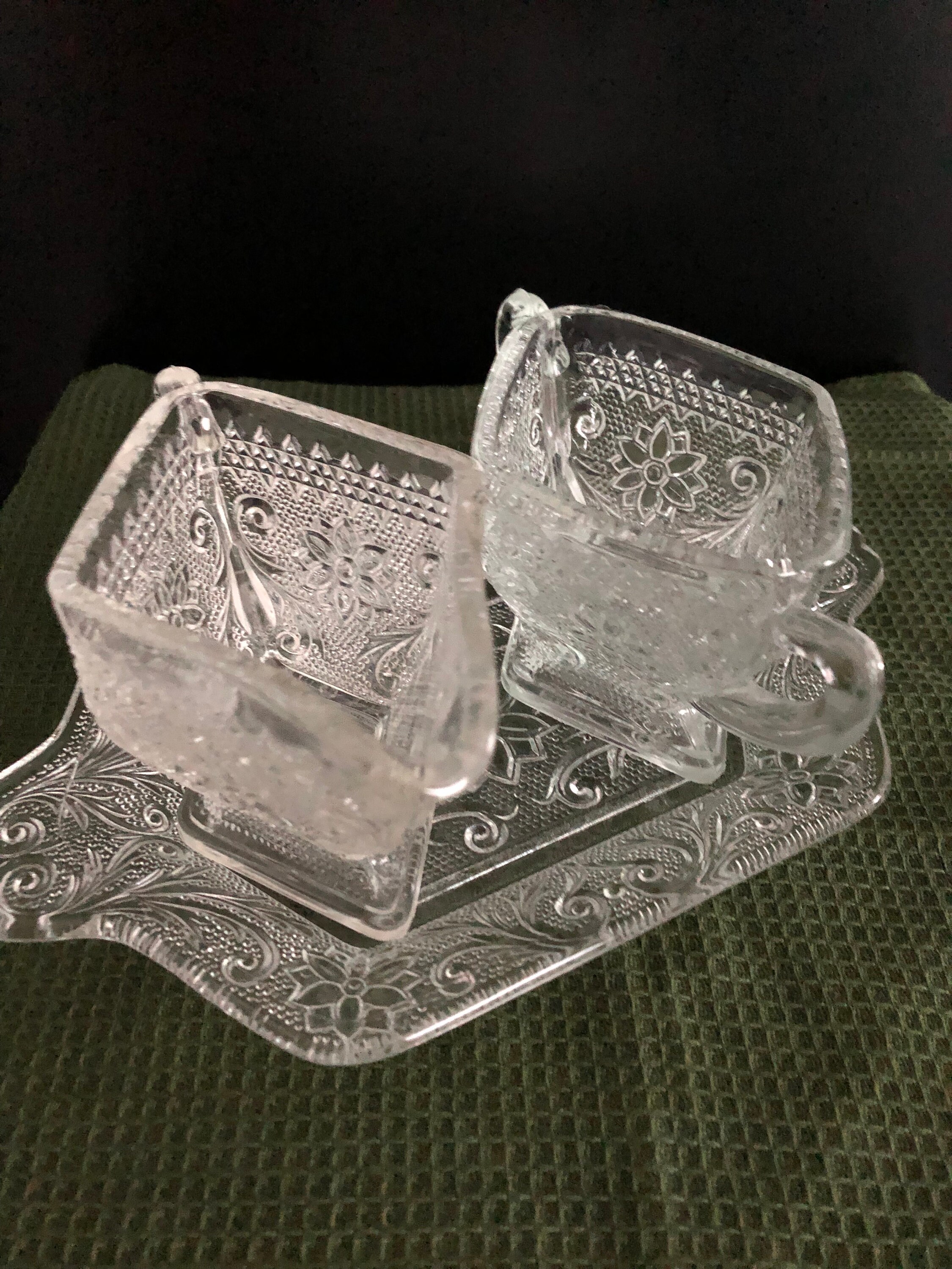 Indiana Glass Sandwich Clear Design Diamond Shaped Creamer and Open ...