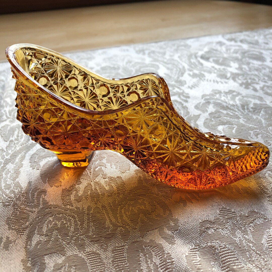 Vintage Amber Daisy and Button Glass Slipper - Etsy
