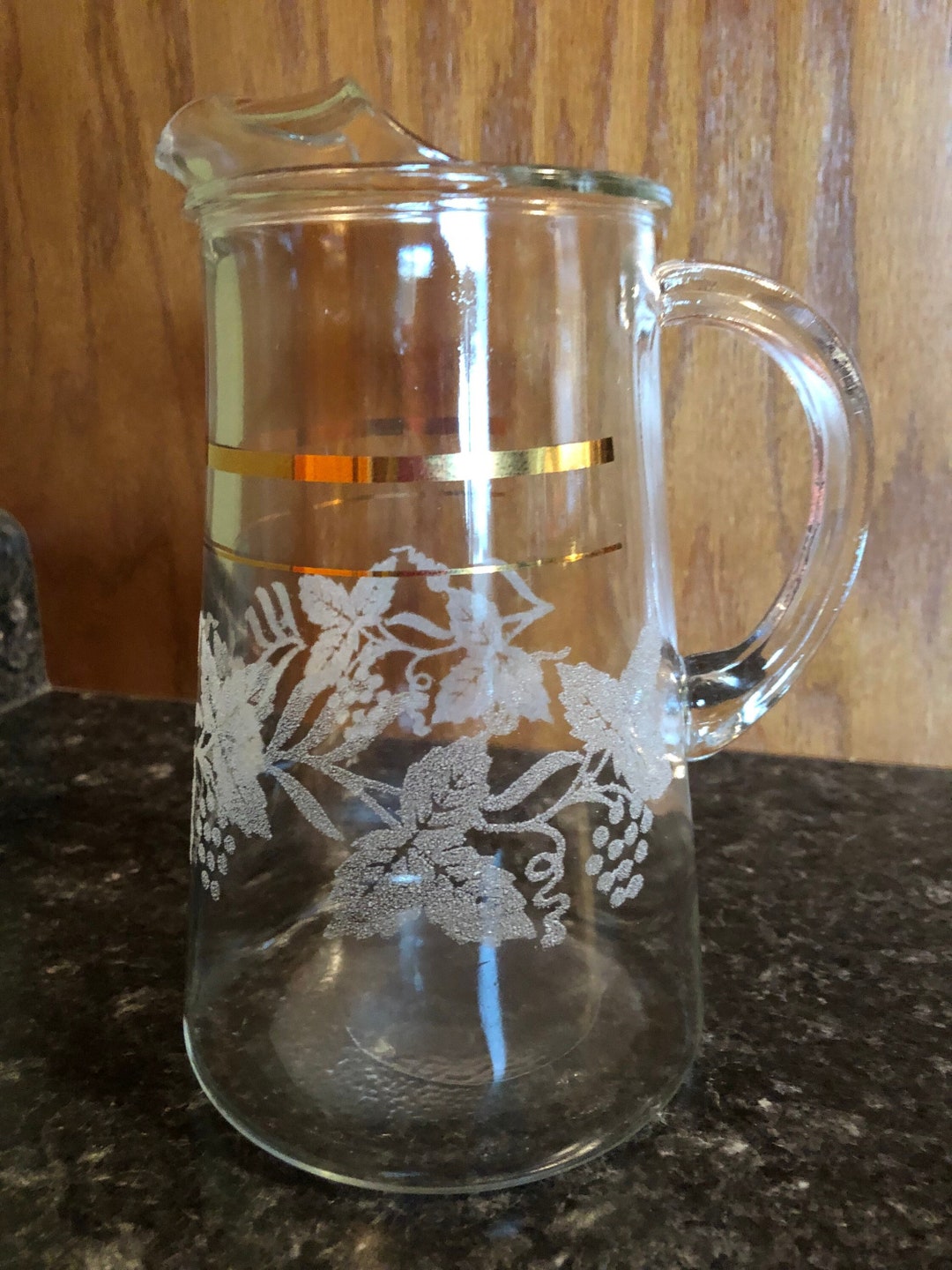 Bartlett Collins Pitcher Etched Grape Design/gold Trim. Ice Lip - Etsy