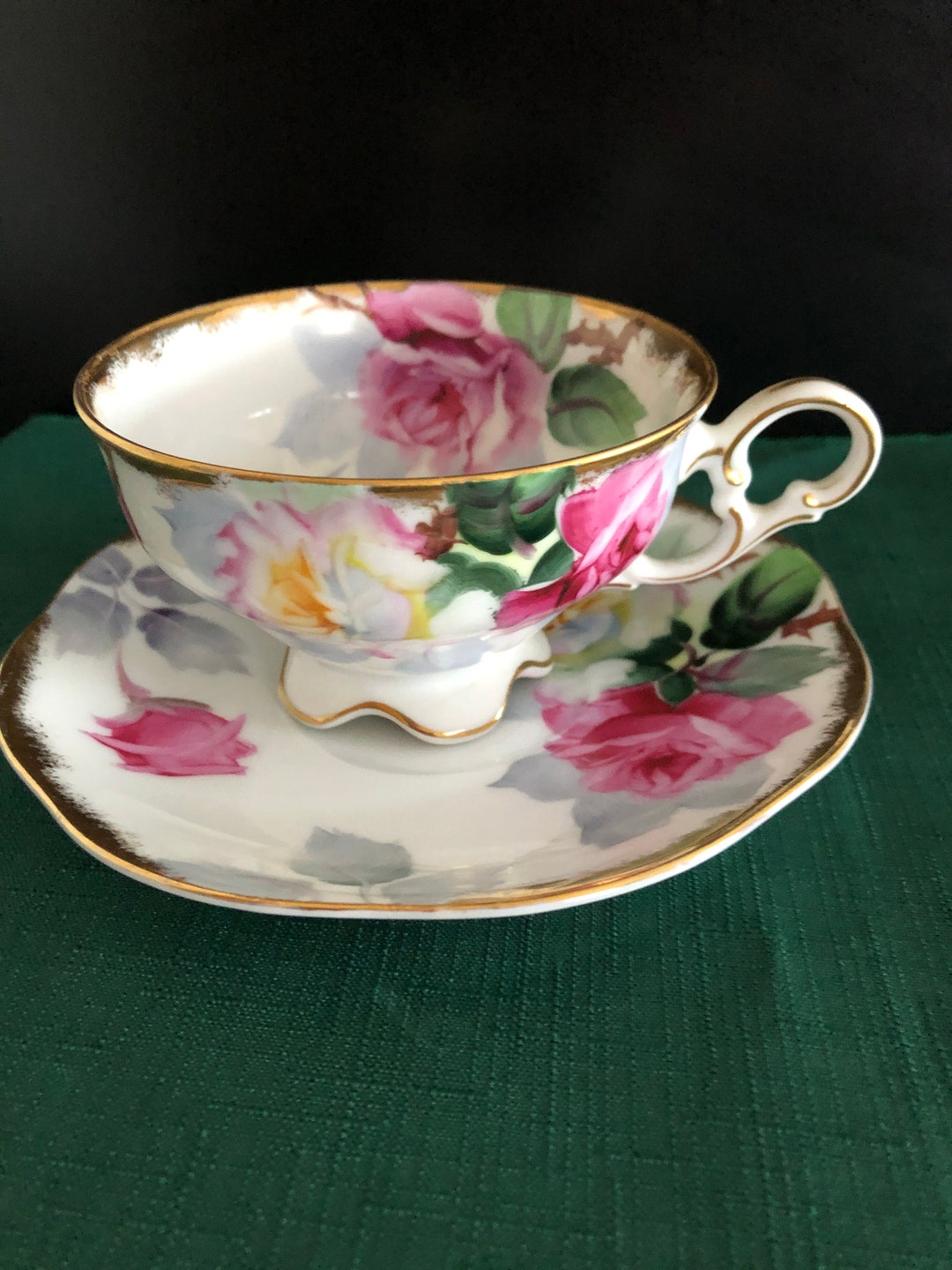 Lefton China Tea Cup & Saucer WK912 Floral Rose Pink/yellow Green/blue ...