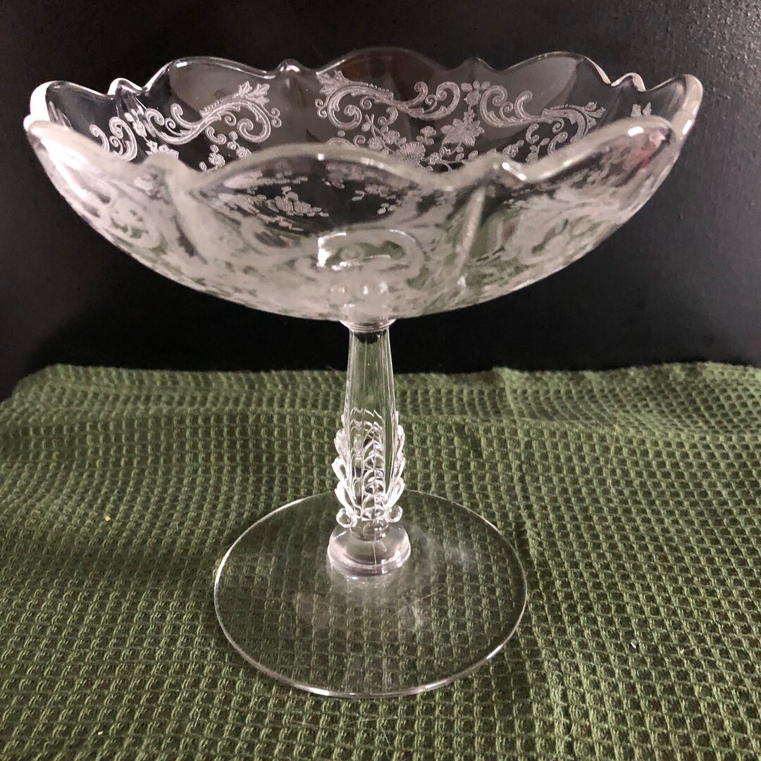 Cambridge Etched Chantilly Pattern Compote Pedestal Blown Glass ...