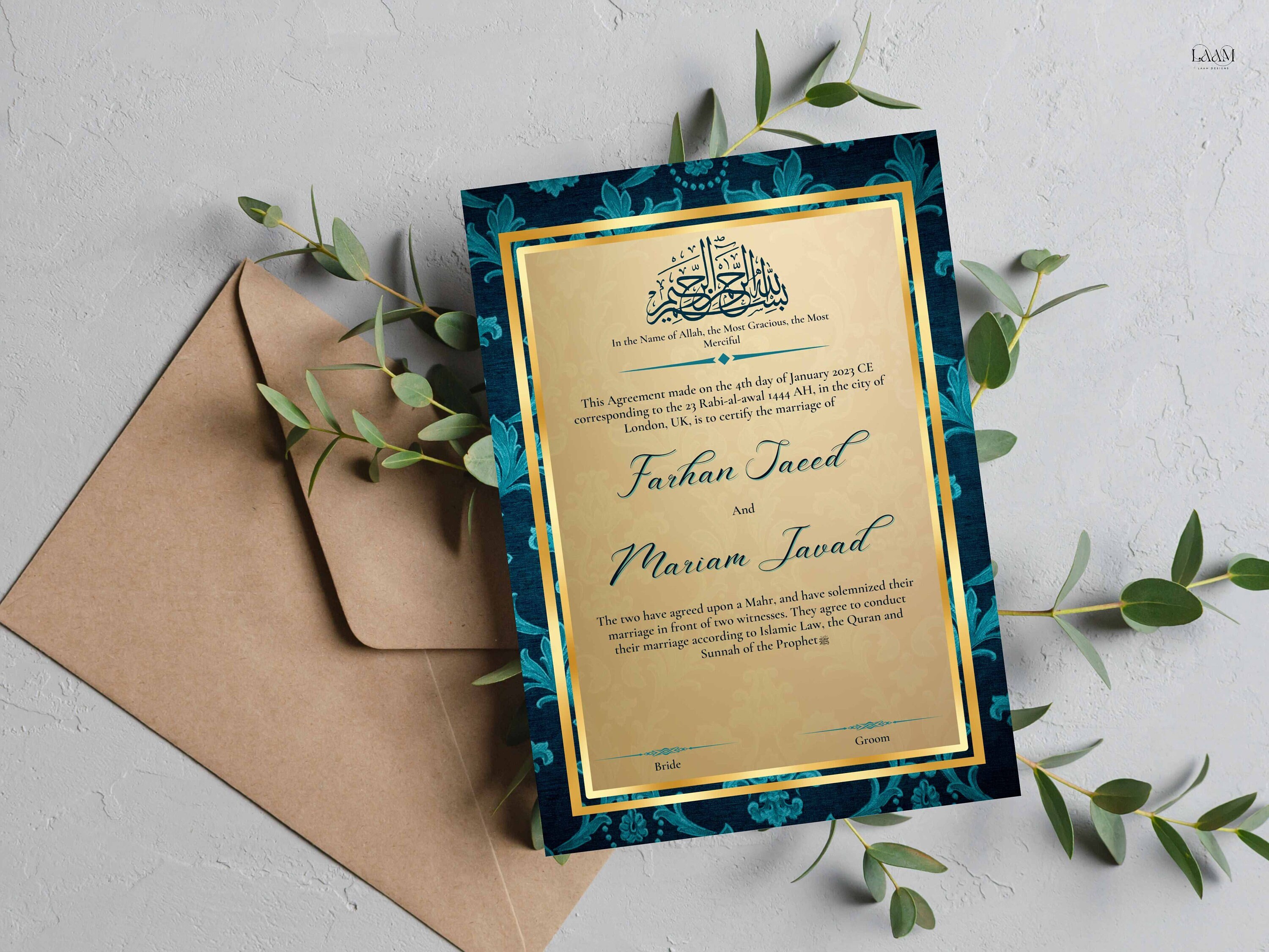 Nikkah Wedding Contract, Customised Nikkah Certificate, Personalised ...