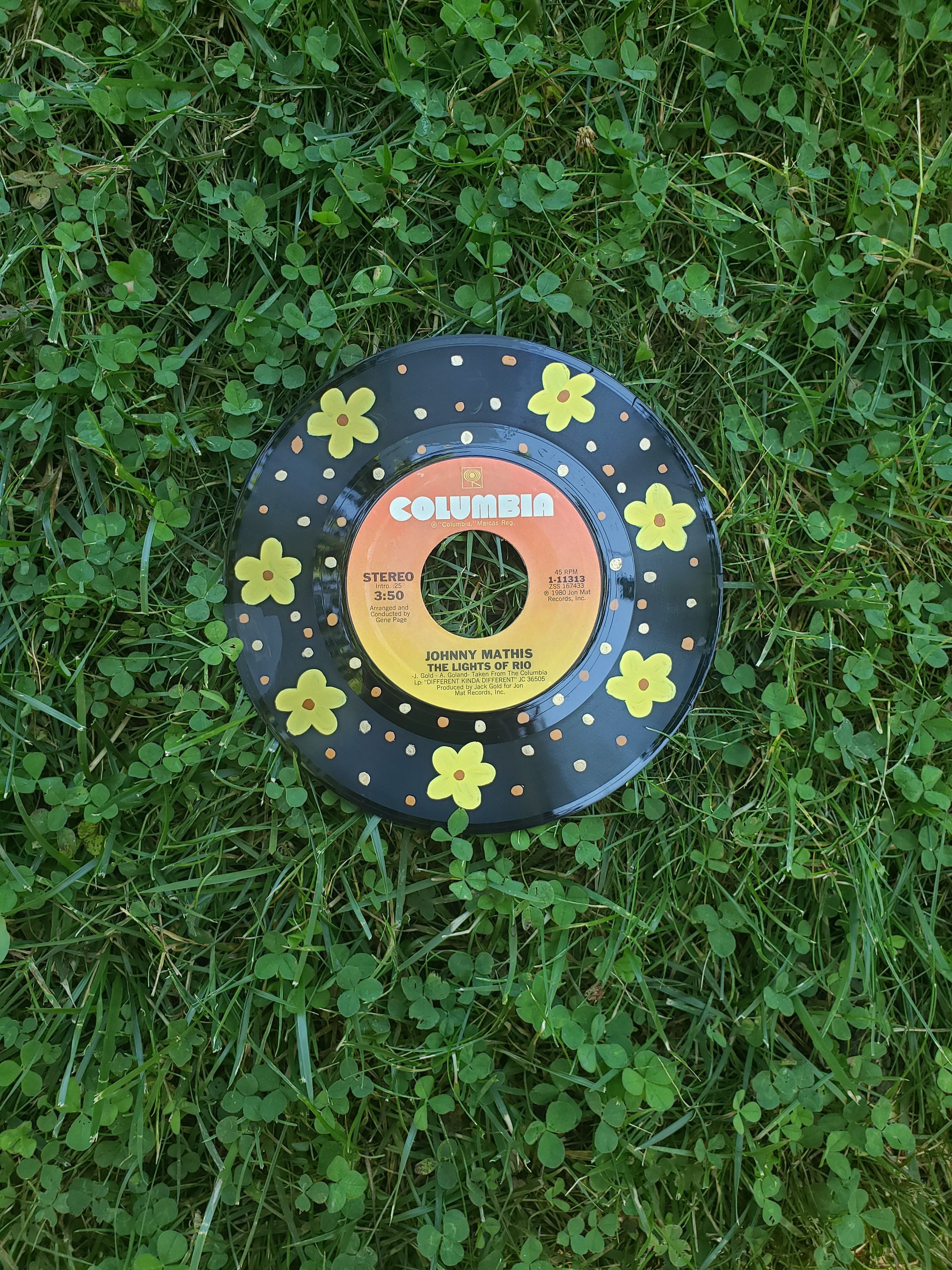 Flowers Painted on 45 Vinyl Record, Upcycled Vinyl Art, Vintage Decor ...