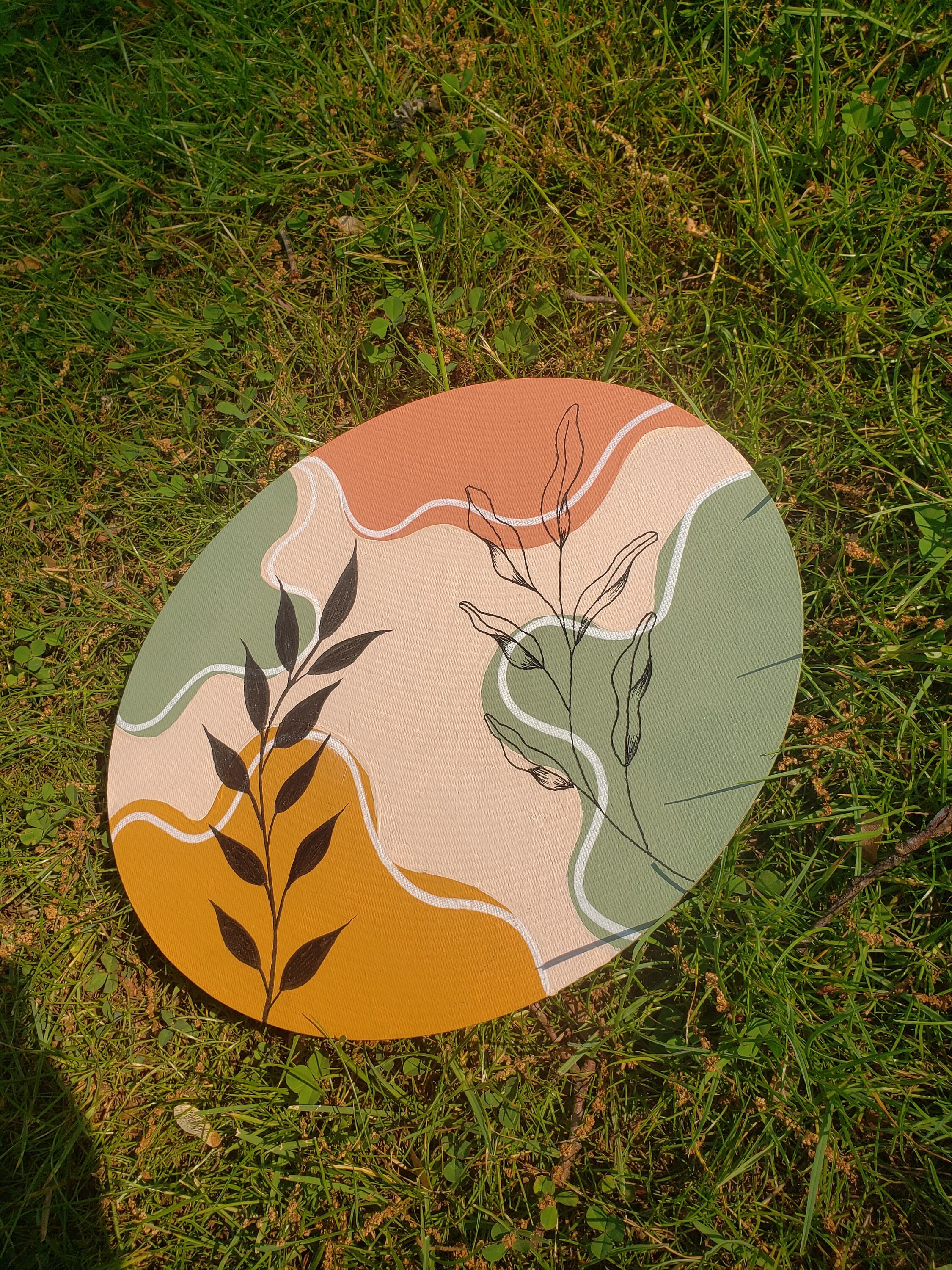 Abstract Boho Art on Oval Canvas - Etsy