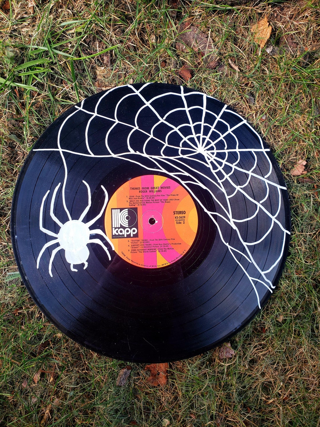 Upcycled Vinyl Halloween, Spider Painted on Vinyl, Record Art, Vintage ...