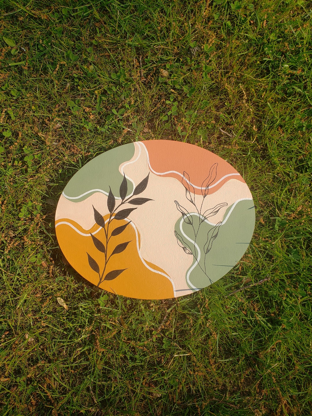 Abstract Boho Art on Oval Canvas - Etsy