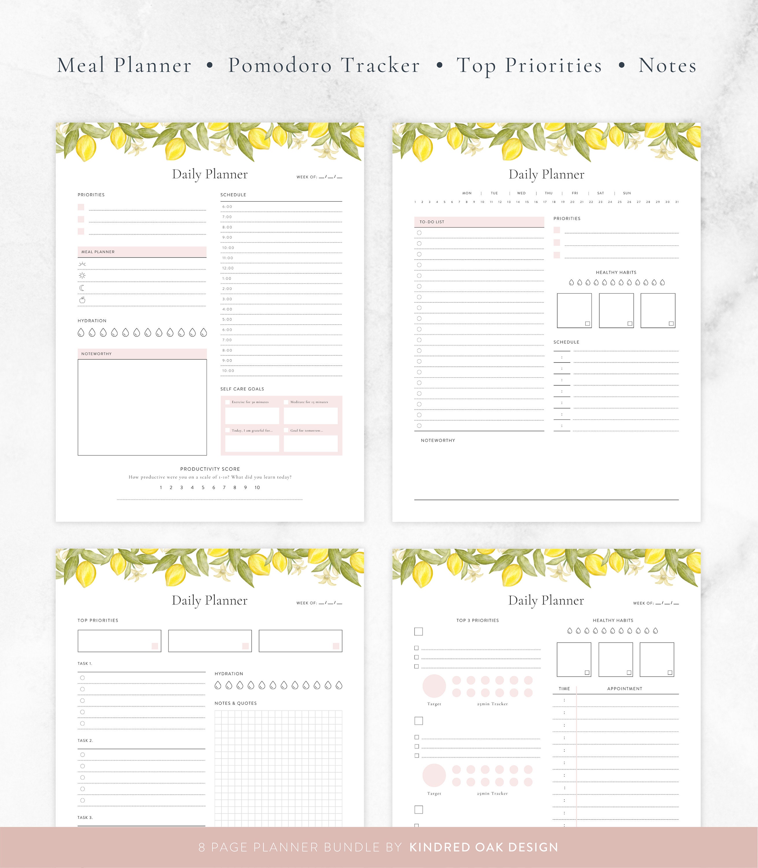 Daily Planner Printable | Work From Home, Daily to Do List, Pomodoro ...