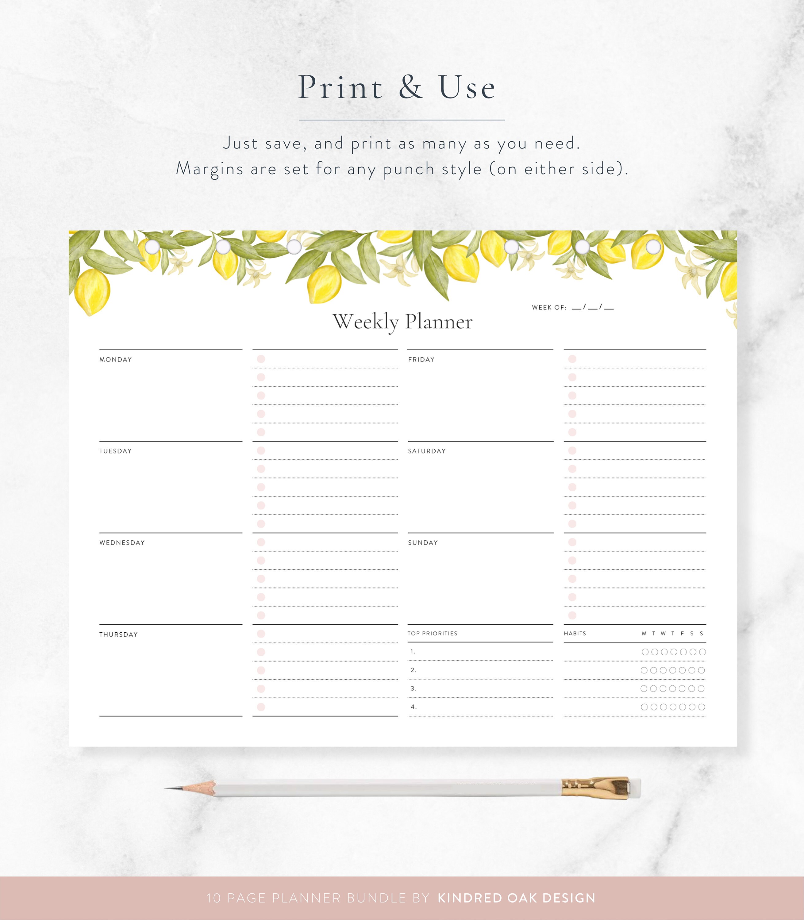 Undated Weekly Planner Printable Weekly Schedule Habit - Etsy