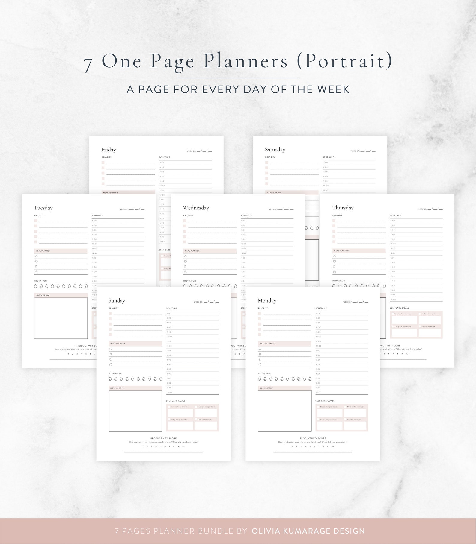 7 Day Planner Printable Minimalist Daily to Do List, Weekly Planner ...