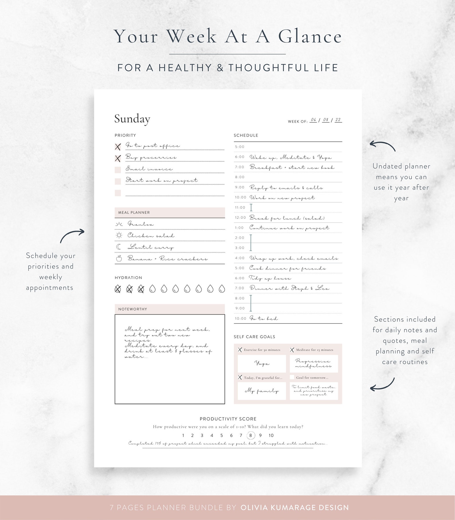7 Day Planner Printable Minimalist Daily to Do List, Weekly Planner ...