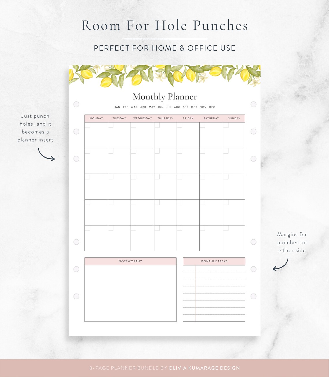 Undated Planner Bundle Lemon Daily Journal, Printable Study Template ...