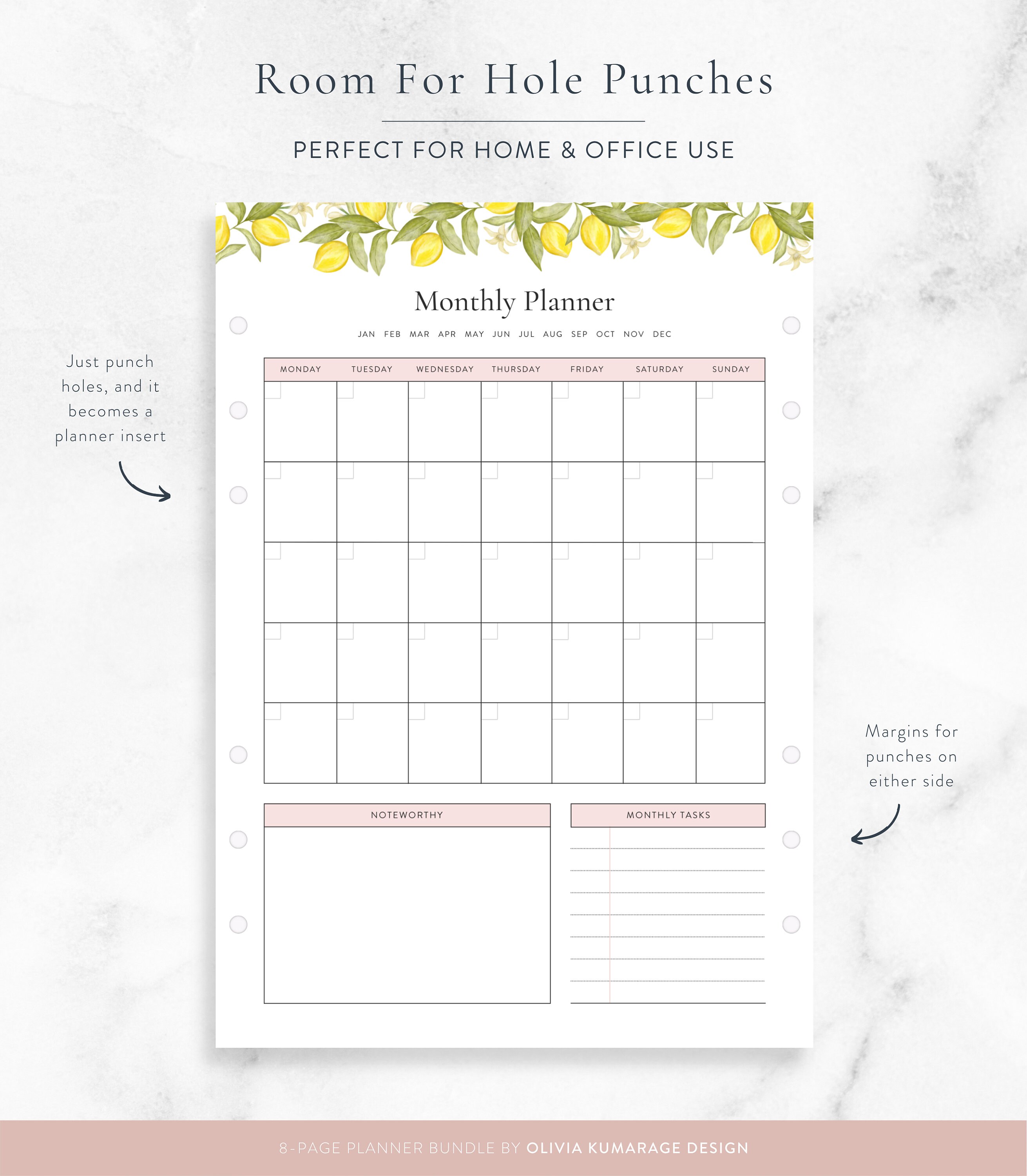 Undated Planner Bundle | Lemon Daily Journal, Printable Study Template ...