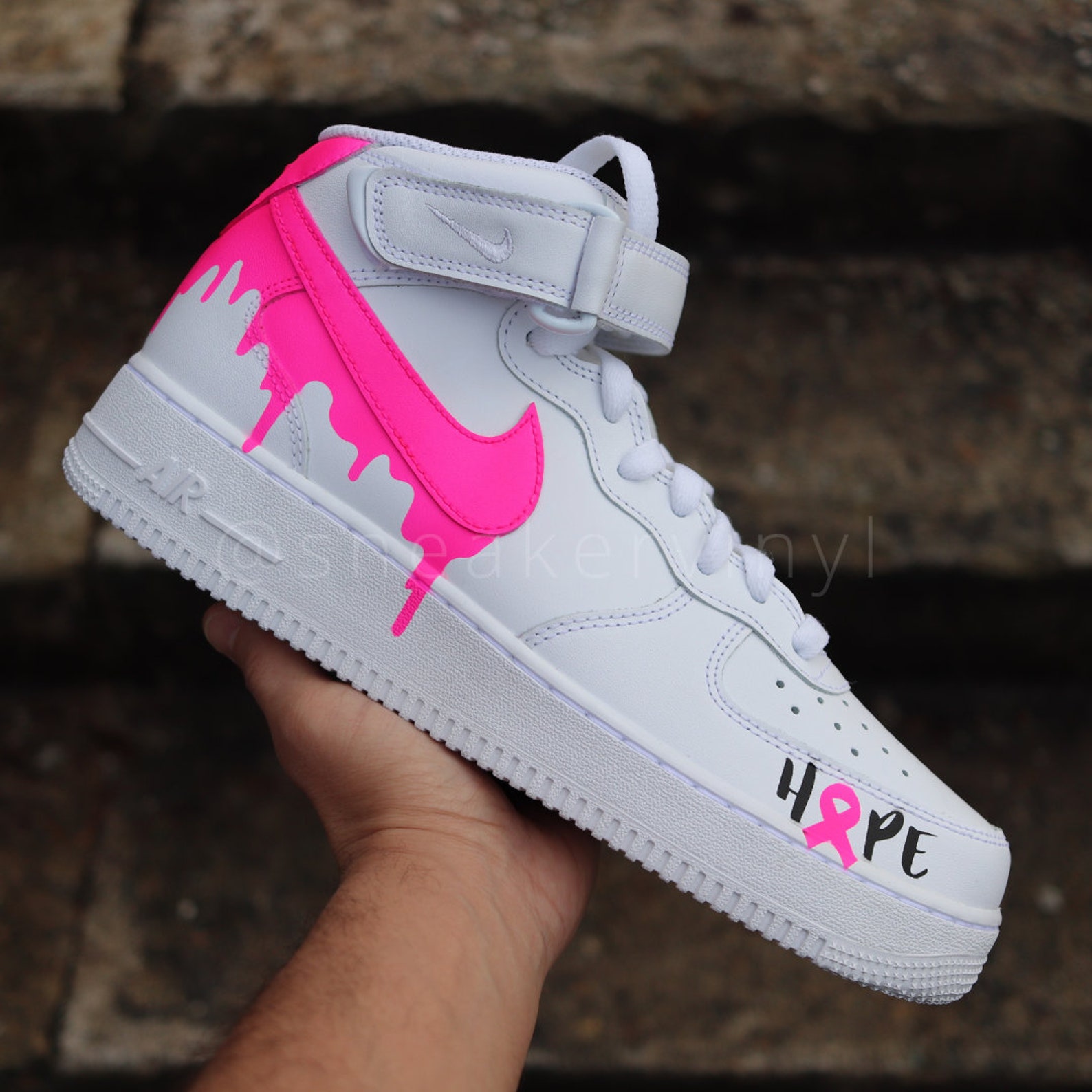 Nike Air Force 1 Mid "hope" Breast Cancer Awareness Drip Custom NWT - Etsy