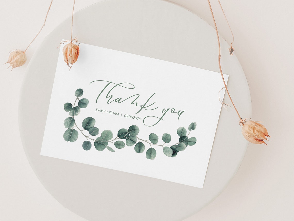 Eucalyptus Printable Thank You Card Watercolor Thank You Card - Etsy