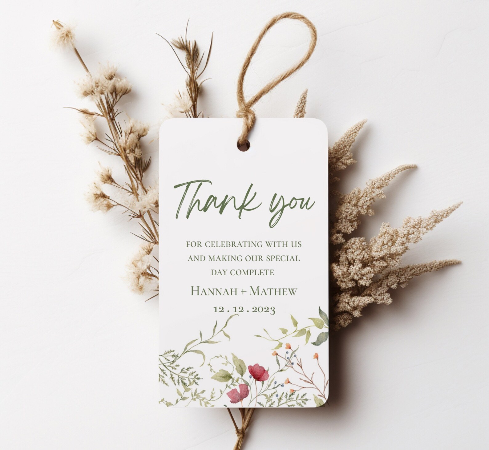 Minimalist Wildflower Wedding Thank You Tags Printable Favor - Etsy