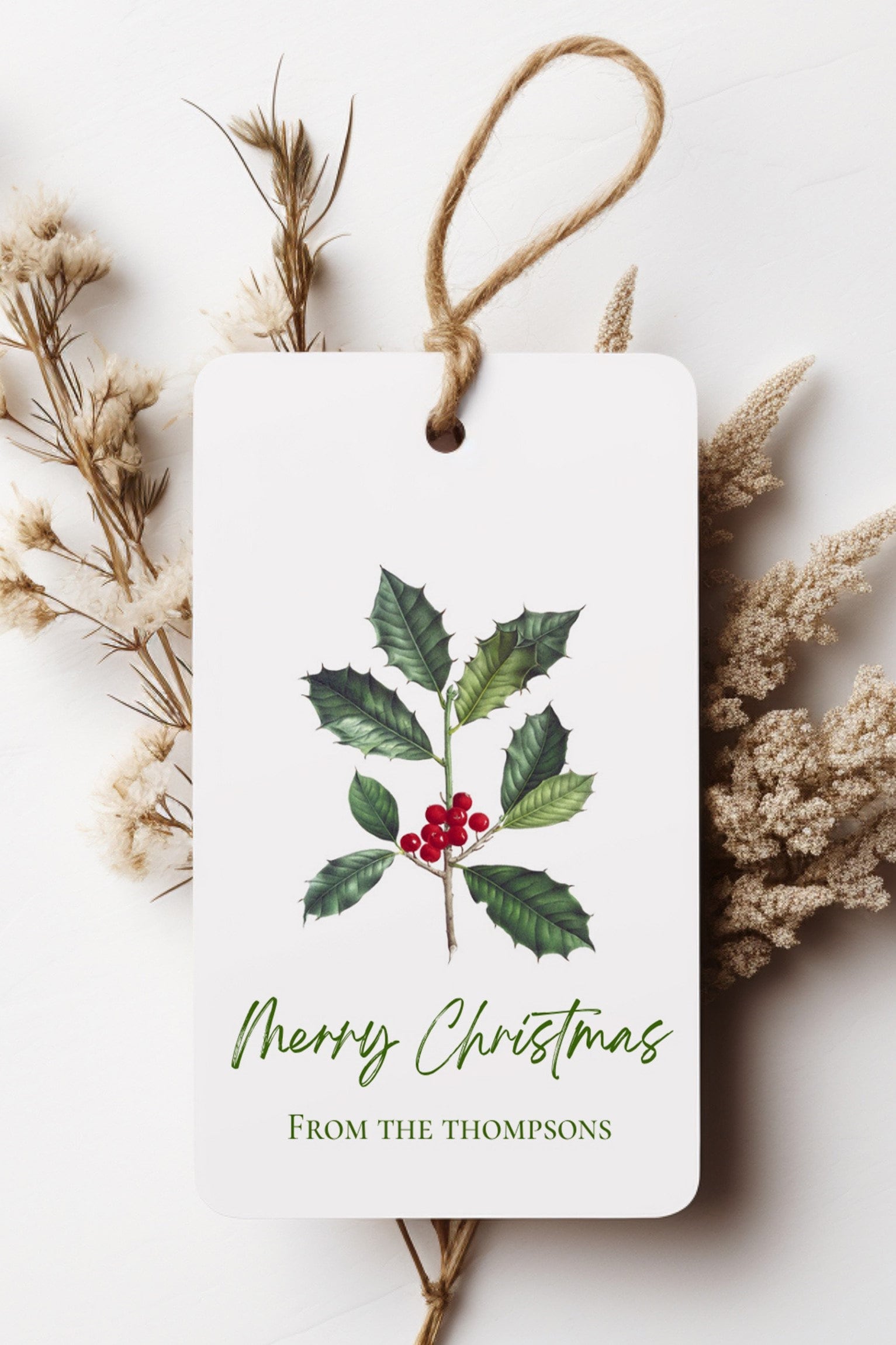 Holly Leaves Christmas Gift Tags, Printable Christmas Tags Template ...