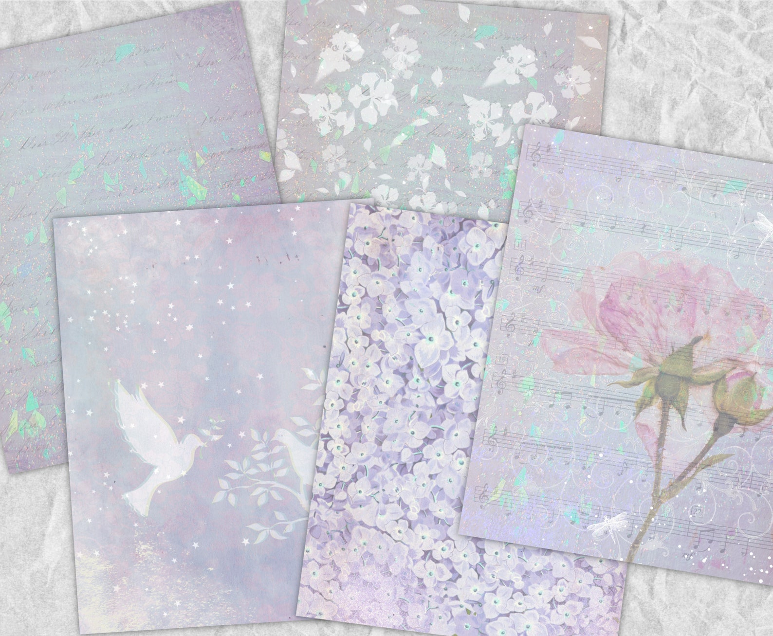 Soft Lilac Digital Paper, Printable Junk Journal Kit, Collage and ...