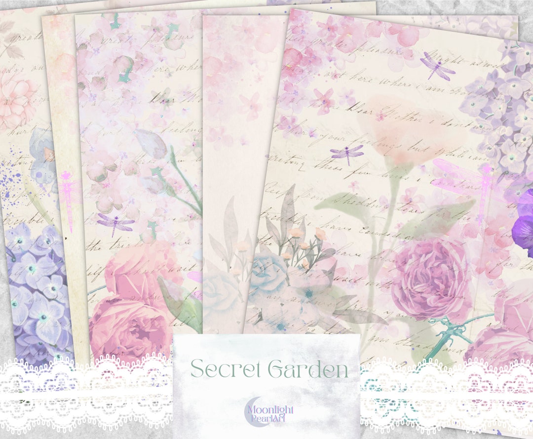 Secret Garden Digital Paper Pack, Lined and Unlined Stationery Paper ...