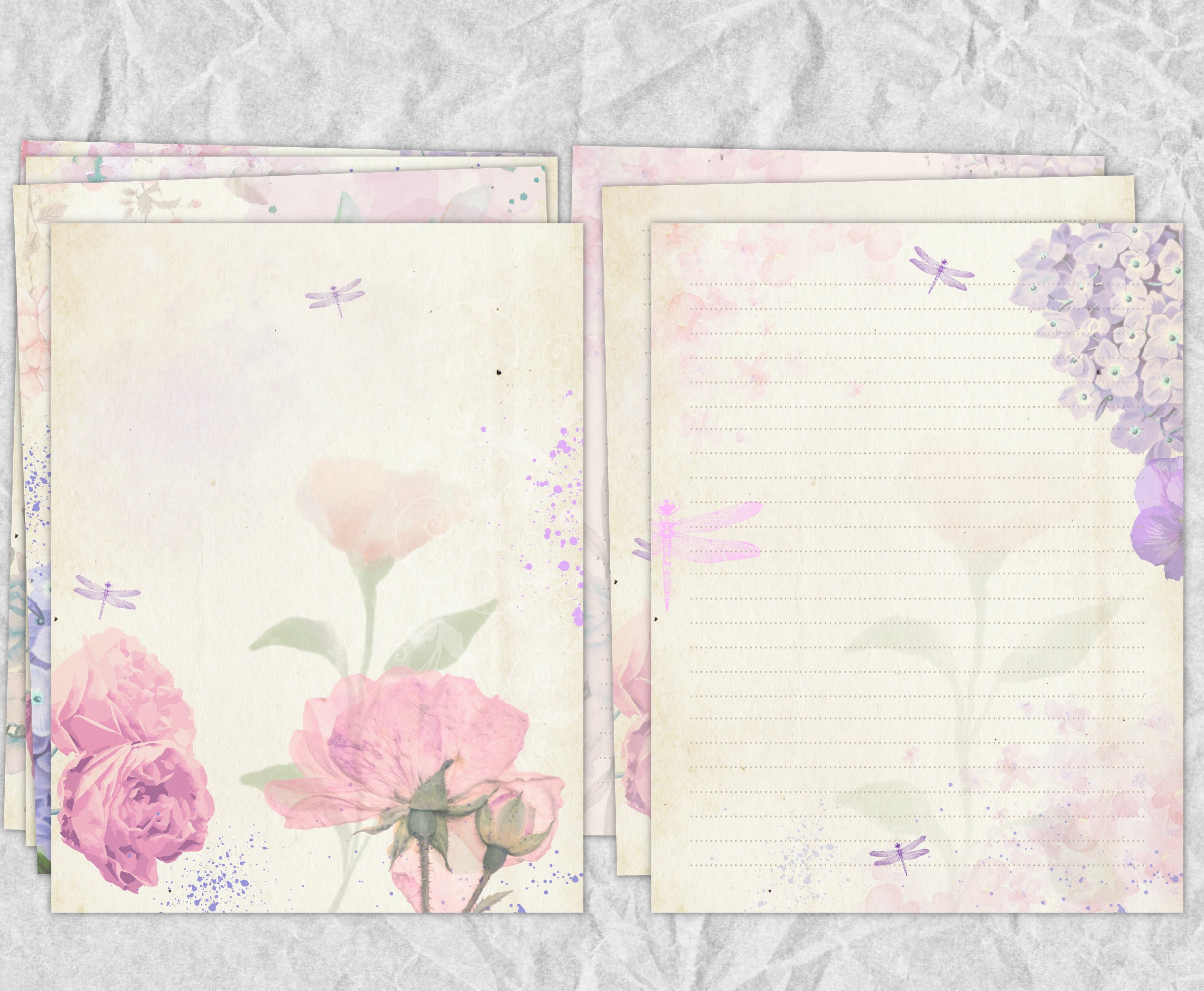 Secret Garden Digital Paper Pack, Lined and Unlined Stationery Paper ...