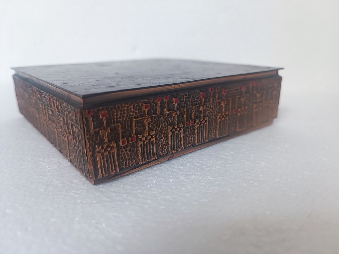 Retro Vintage Mcm Brutalist Box With Figurines Enamel Copper Handmade ...