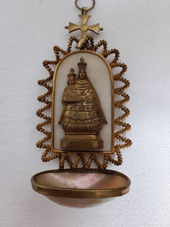 Antique Relic Holder Mother of God Shell Gilding Holly Water - Etsy