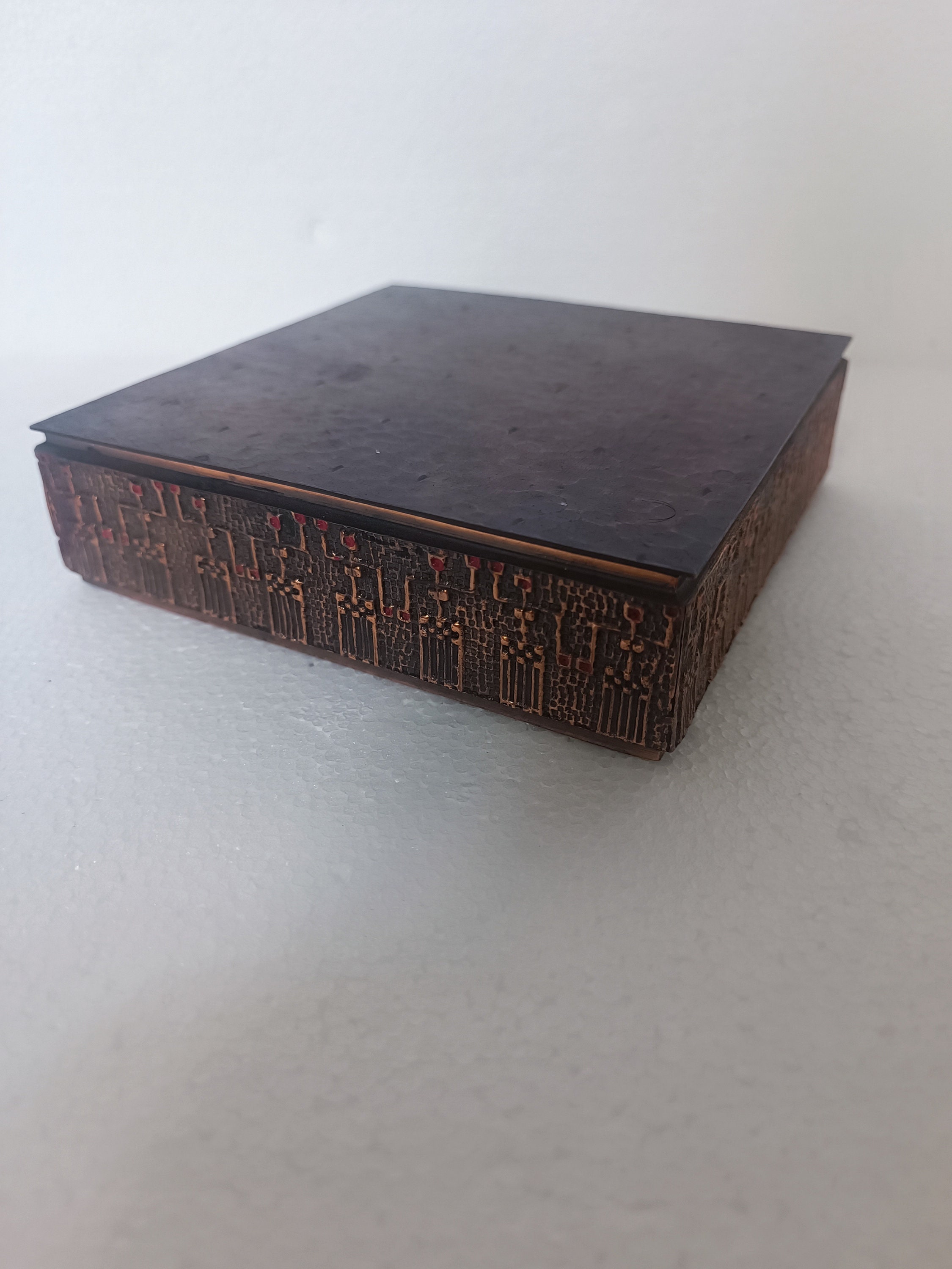 Retro Vintage Mcm Brutalist Box With Figurines Enamel Copper Handmade ...