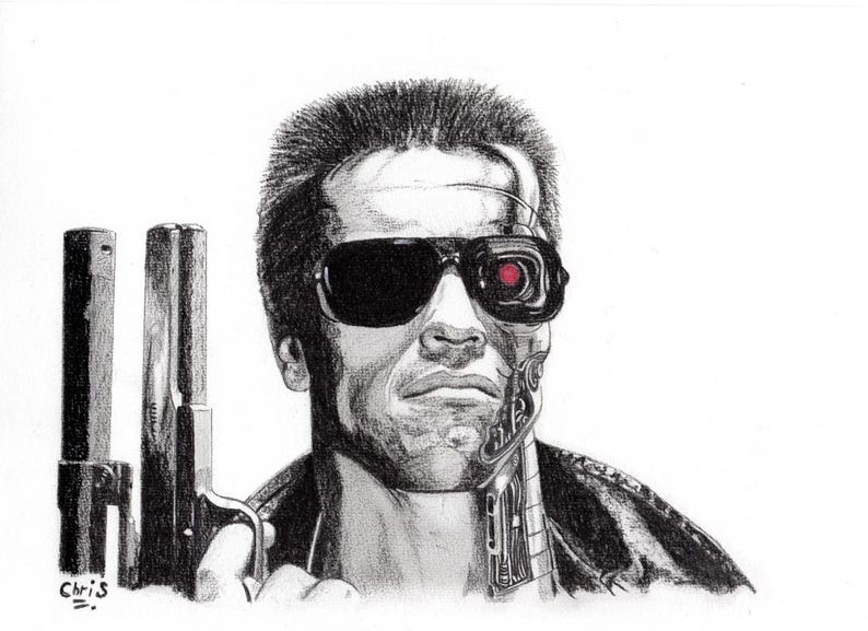 TERMINATOR - A4 - Reproduction of My Charcoal Drawing - NOT Framed - Etsy