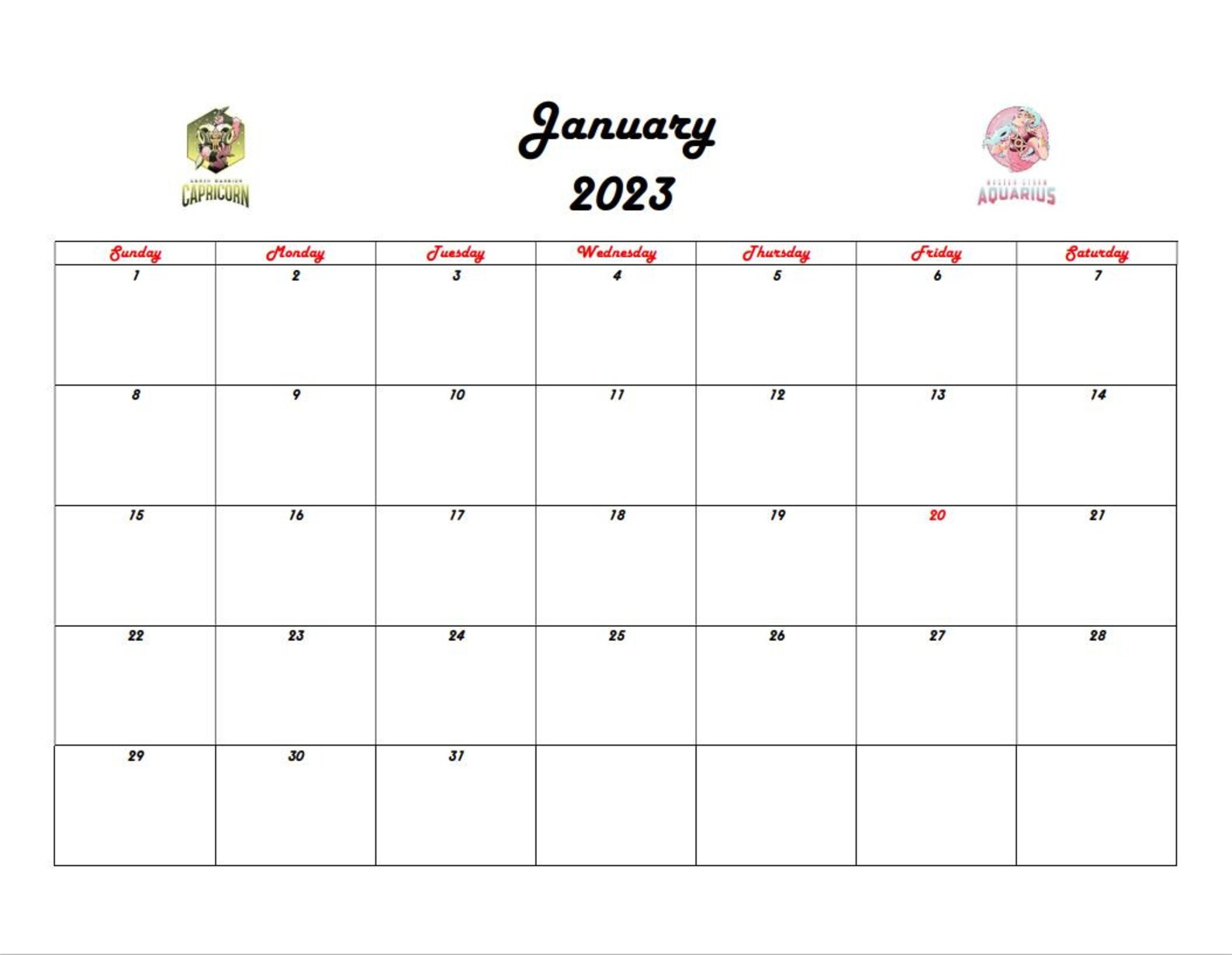 Printable Monthly Zodiac Calendars - Etsy