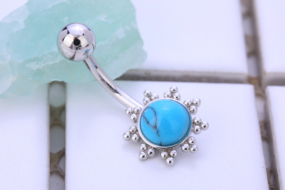 BELLY BUTTON RING - Turquoise Belly Piercing, Butterfly Navel Ring ...