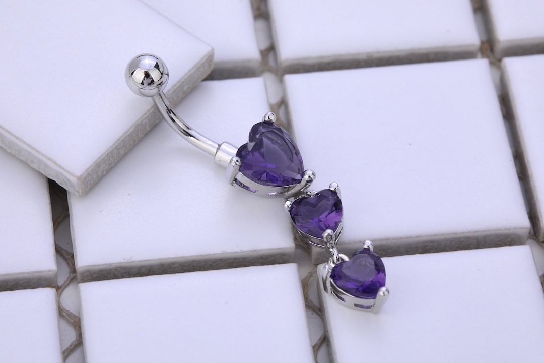 BELLY BUTTON RING - Dangle Belly Piercing, Purple Navel Ring, Navel ...