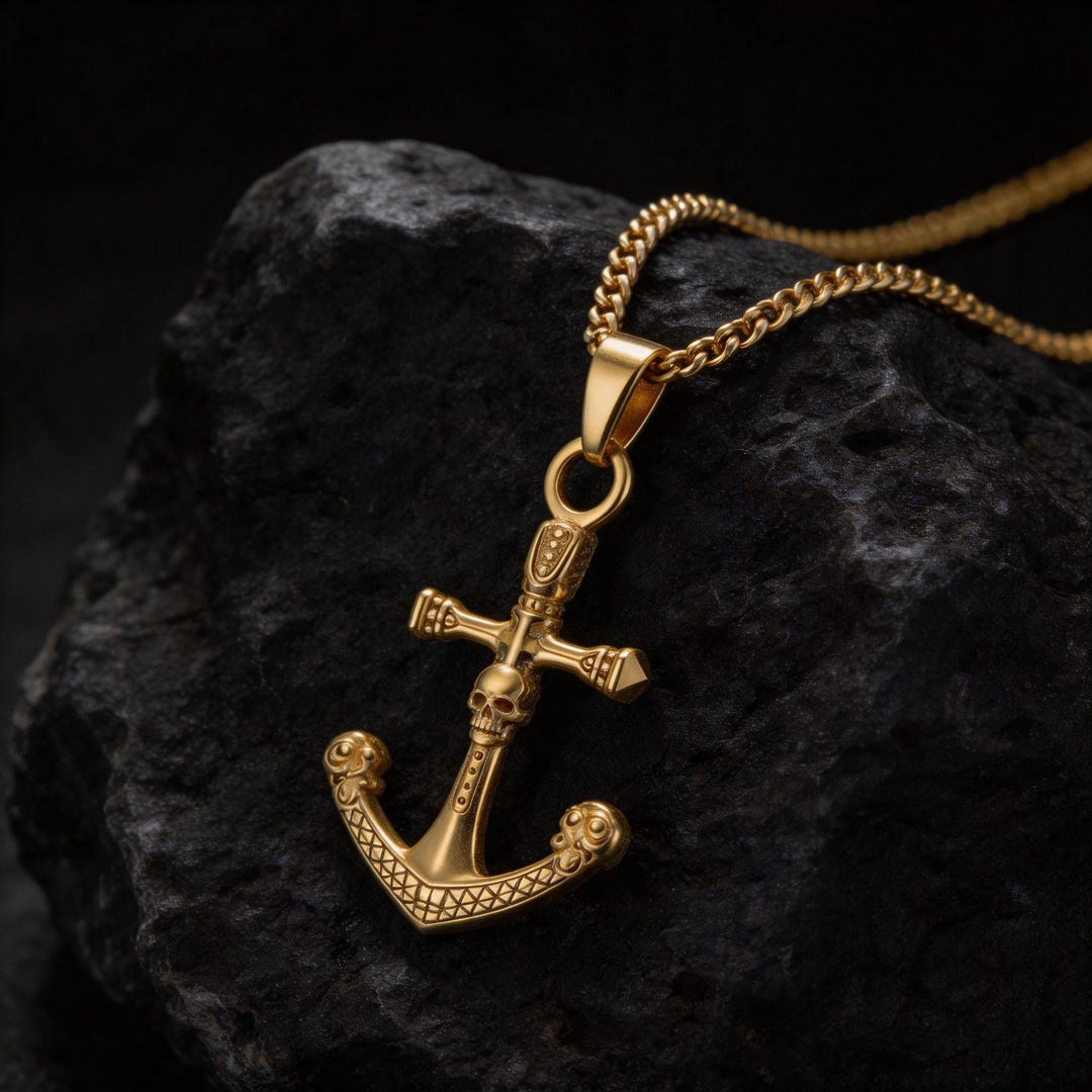 Gold Nautical Anchor Titanium Steel Pendant Necklace - Etsy