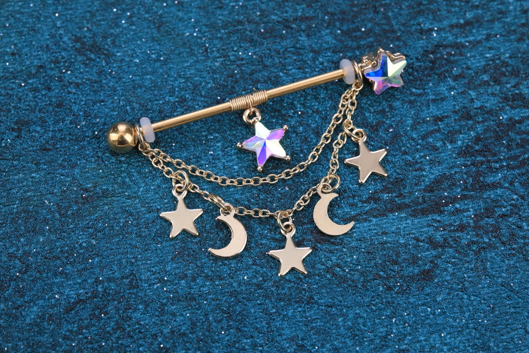 WOMEN INDUSTRIAL BARBELL - Barbell Ear Piercing, Crescent Star ...
