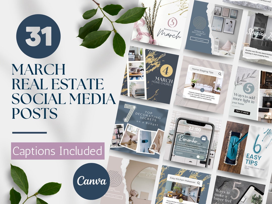 March Real Estate Agent Social Media Posts With Captions | Real Estate ...