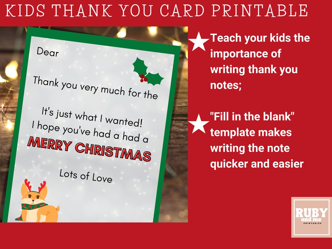 Printable Thank You Notes, Christmas Thank You Notes, Fill in the Blank ...