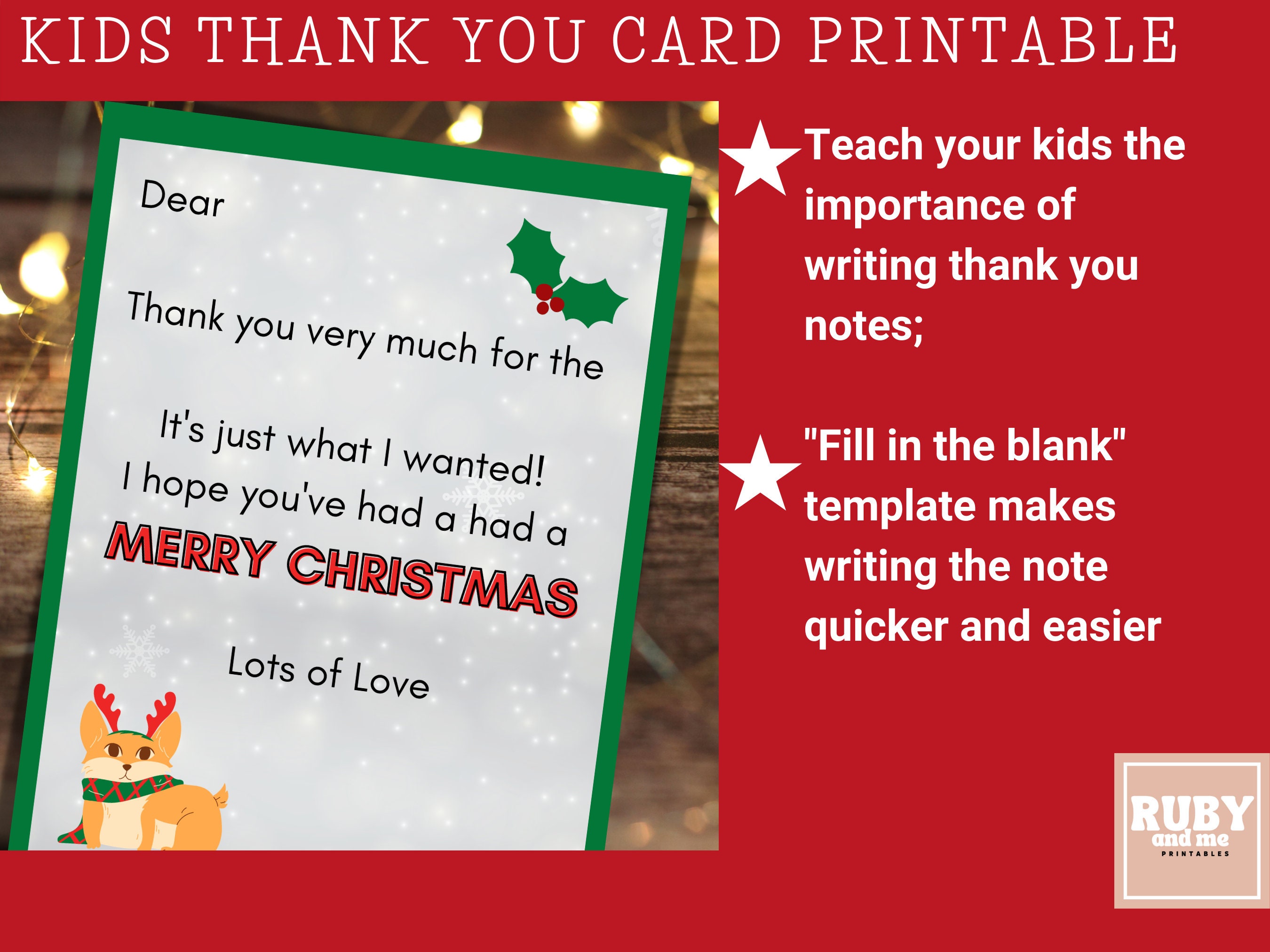 Printable Thank You Notes, Christmas Thank You Notes, Fill in the Blank ...