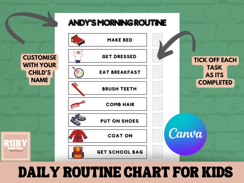 Daily Routine Chart for Kids, Kids Morning Routine, Morning Routine ...