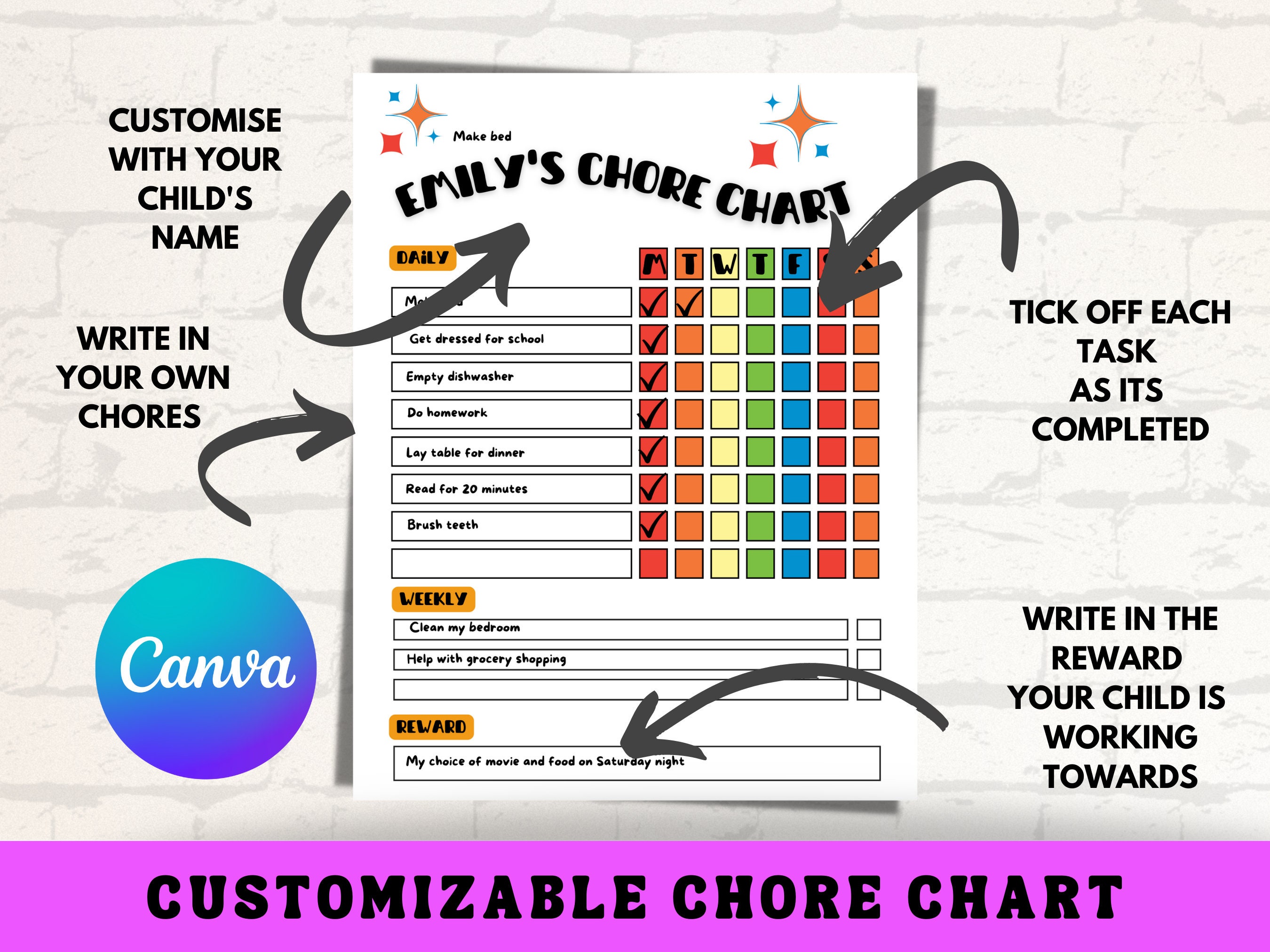 Printable Kids Chore Chart Chore Chart for Kids Family Chore - Etsy Canada