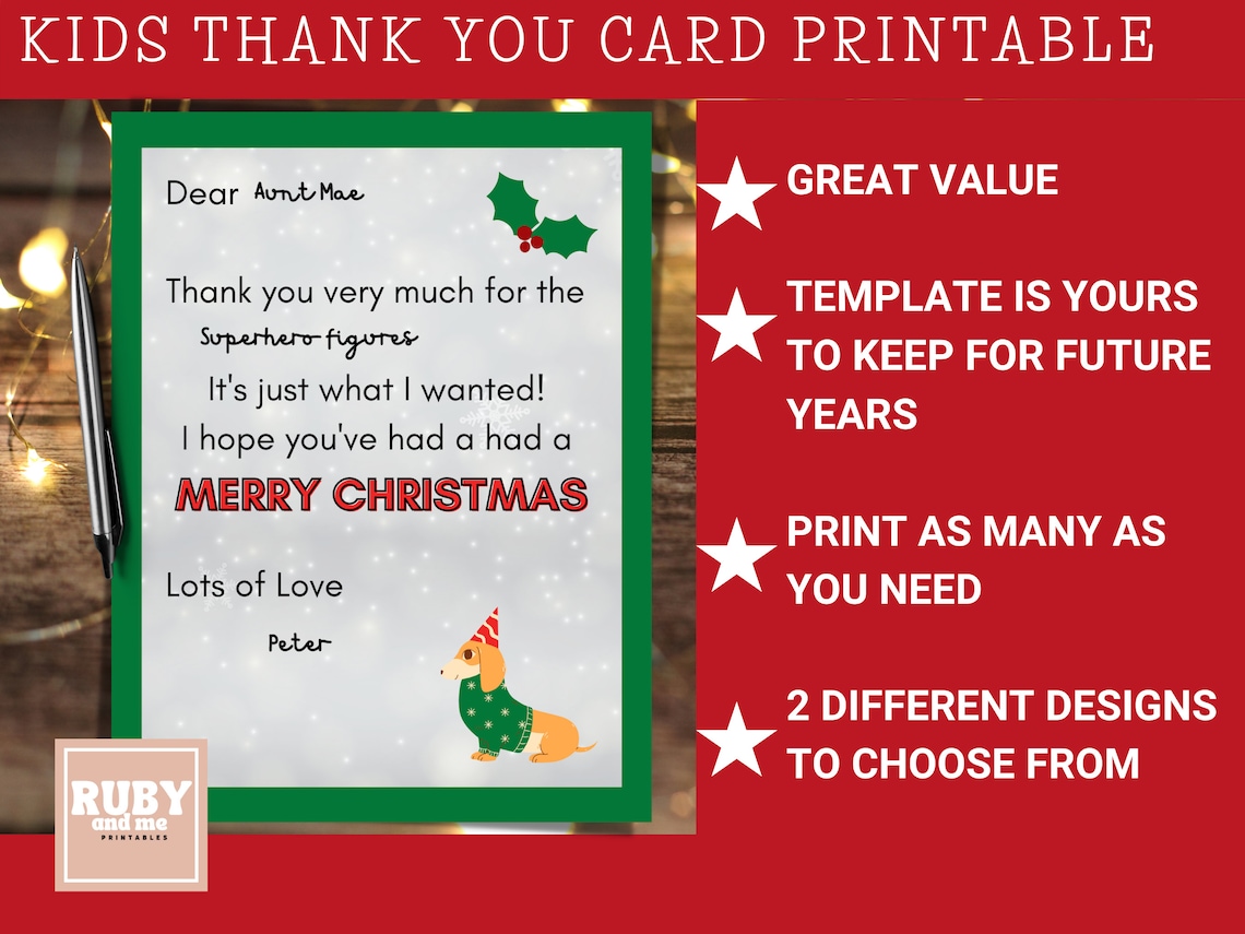 Printable Thank You Notes, Christmas Thank You Notes, Fill in the Blank ...