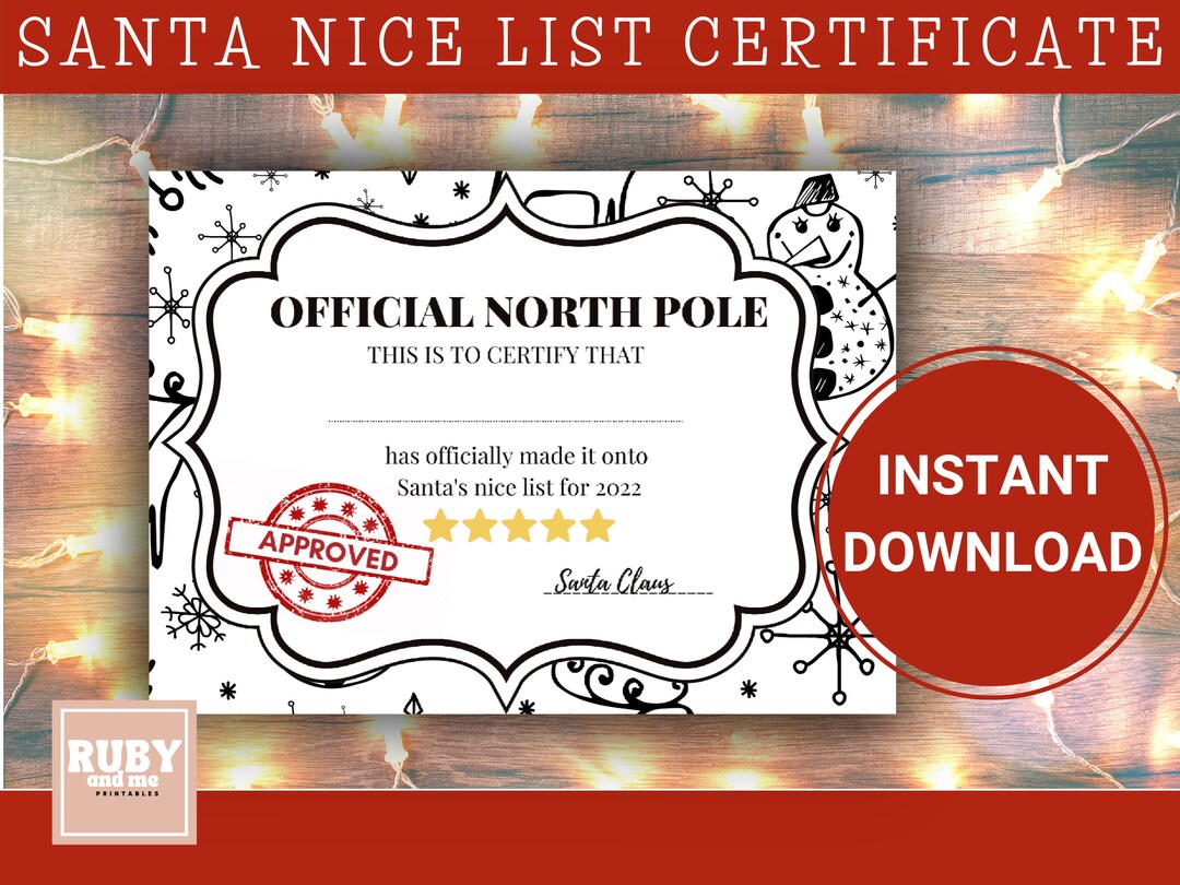 Santa Nice List Certificate Nice List Certificate Printable - Etsy
