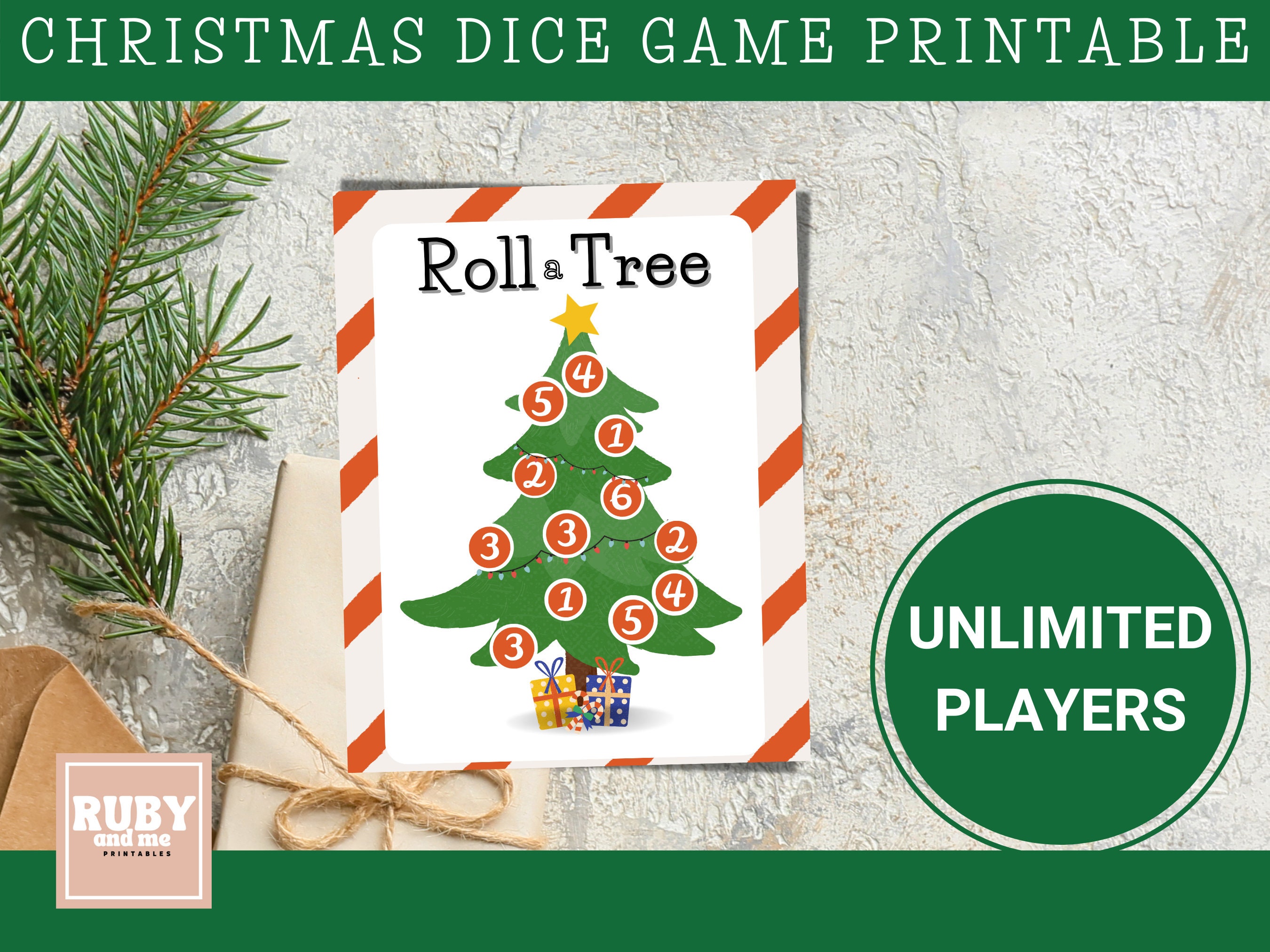 Roll a Christmas Tree Game Printable Dice Game Roll a - Etsy