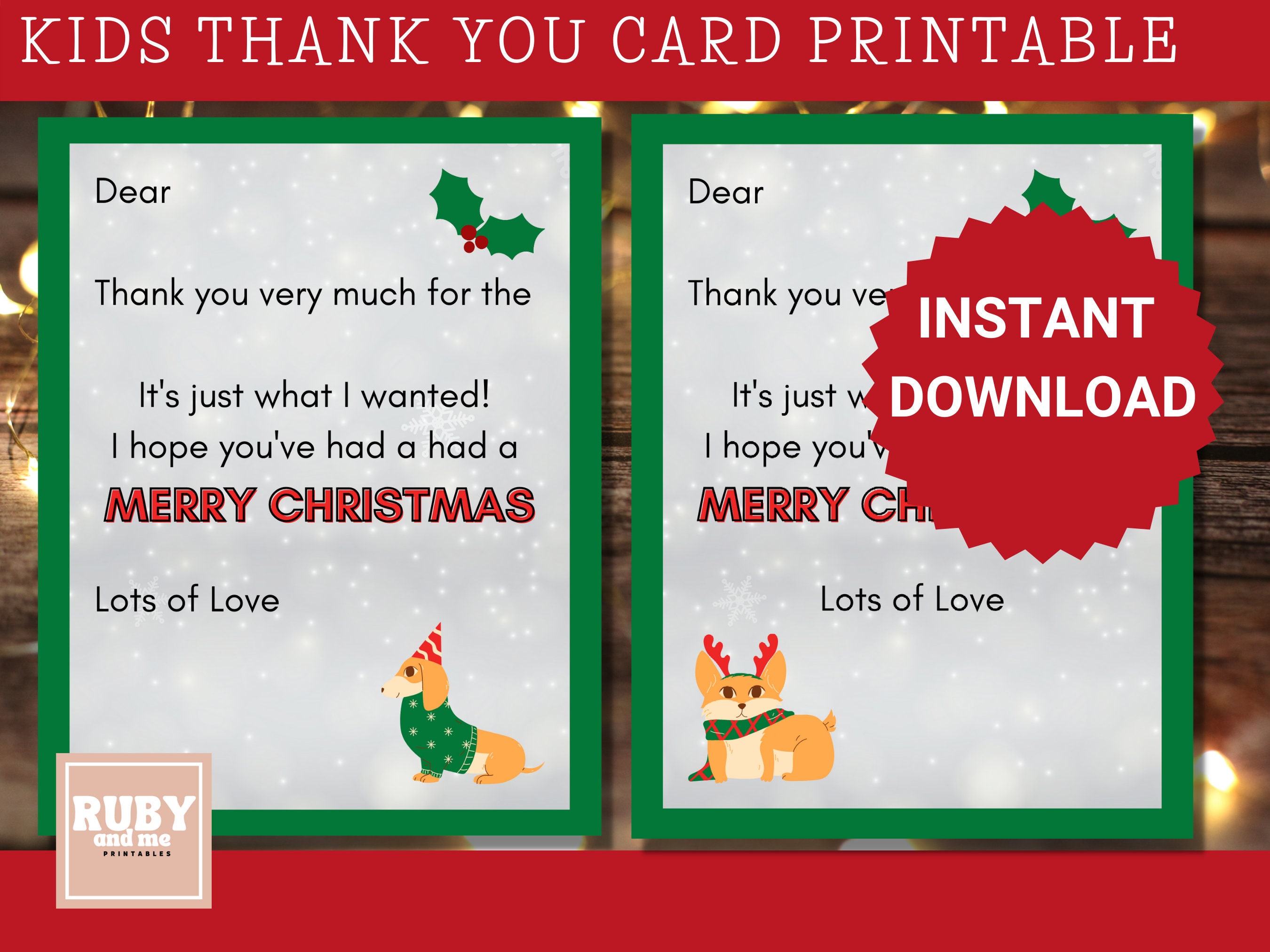 Printable Thank You Notes, Christmas Thank You Notes, Fill in the Blank ...