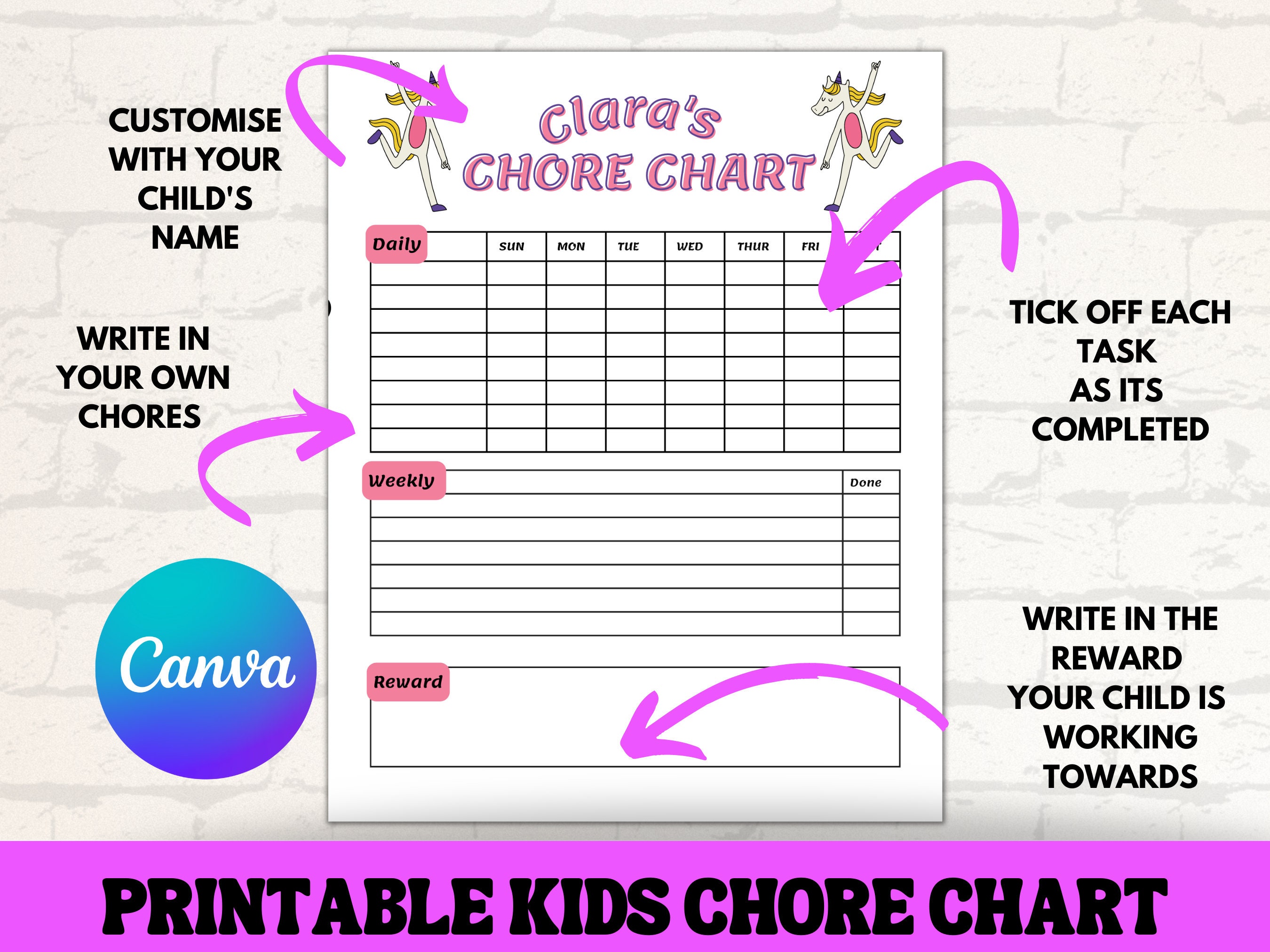 Printable Kids Chore Chart, Chore Chart for Kids, Family Chore Chart ...