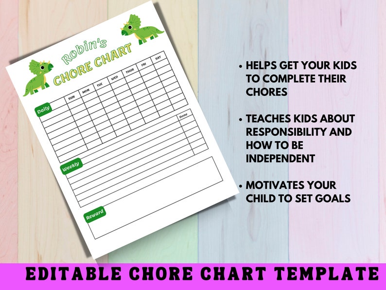 Printable Kids Chore Chart, Chore Chart for Kids, Family Chore Chart ...
