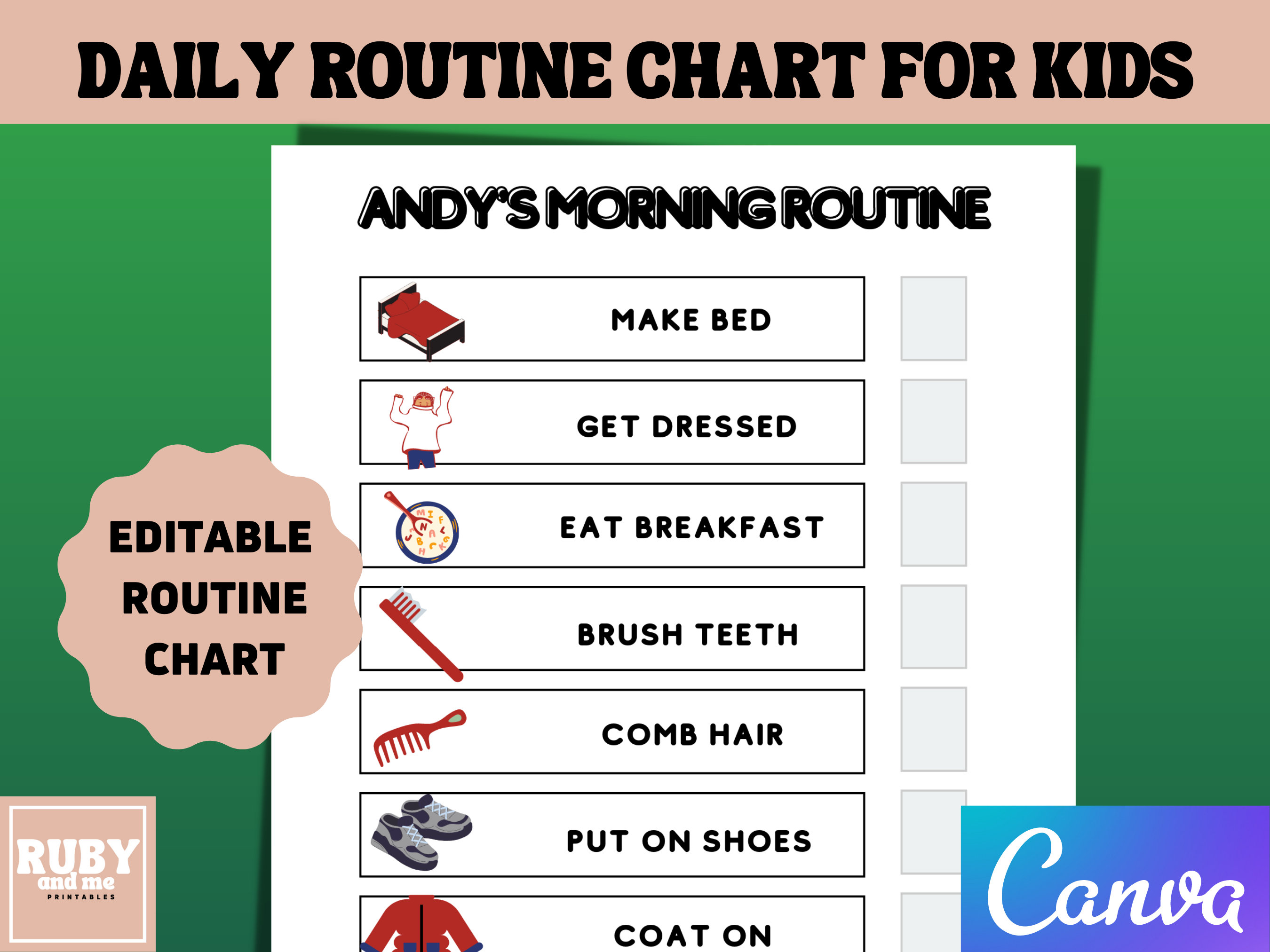 Daily Routine Chart for Kids, Kids Morning Routine, Morning Routine ...