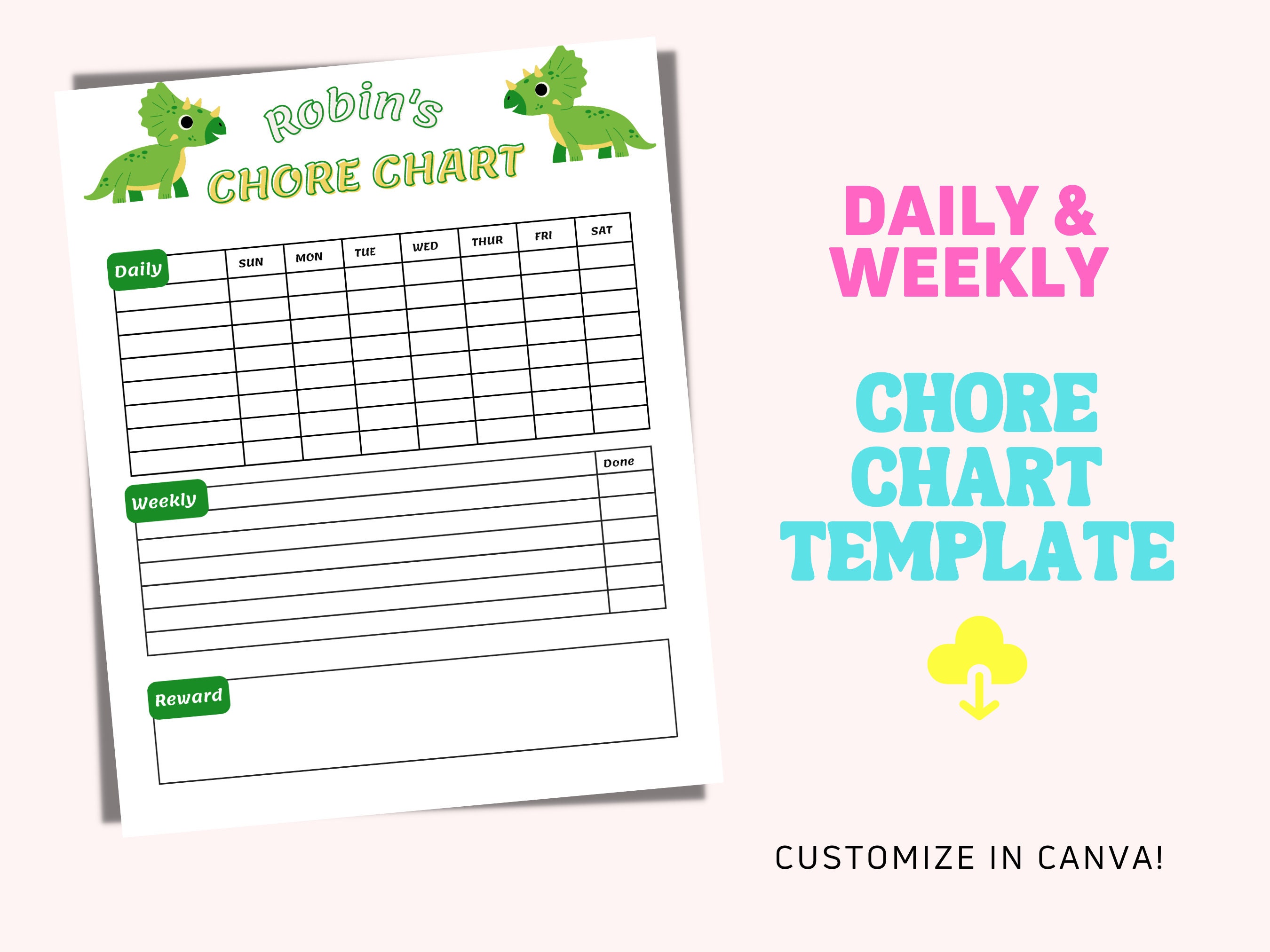 Printable Kids Chore Chart, Chore Chart for Kids, Family Chore Chart ...