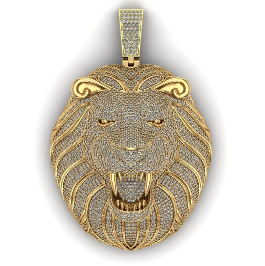 14k Gold Over Diamond Lion Pendant Iced Out Lion Pendant - Etsy