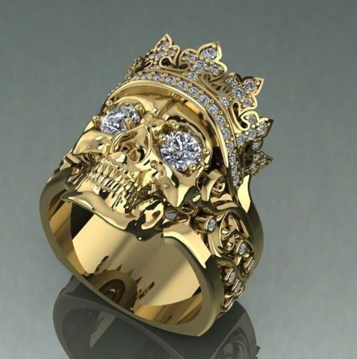 14k Gold Over Skull Ring Skull Head Ring Skull Face Ring - Etsy